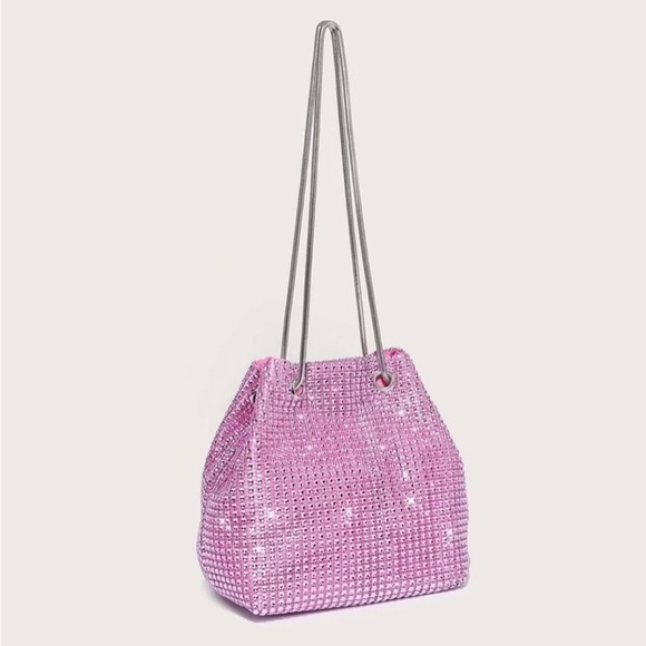 Bags | Elegant Pink Rhinestone Bucket Bag | Poshmark